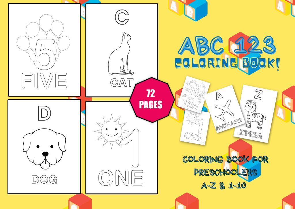 72 ABC and 123 Coloring pages for Kids PDF Printable at home
