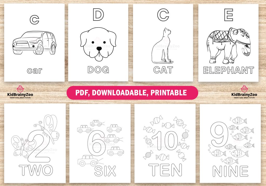 72 ABC and 123 Coloring pages for Kids PDF Printable at home