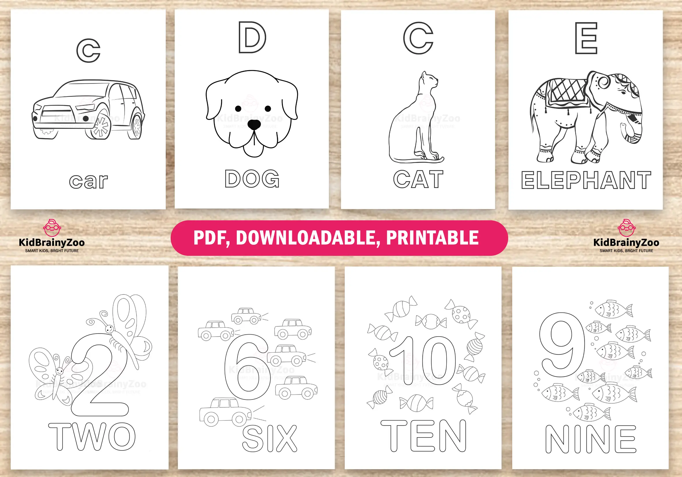 72 ABC and 123 Coloring pages for Kids PDF