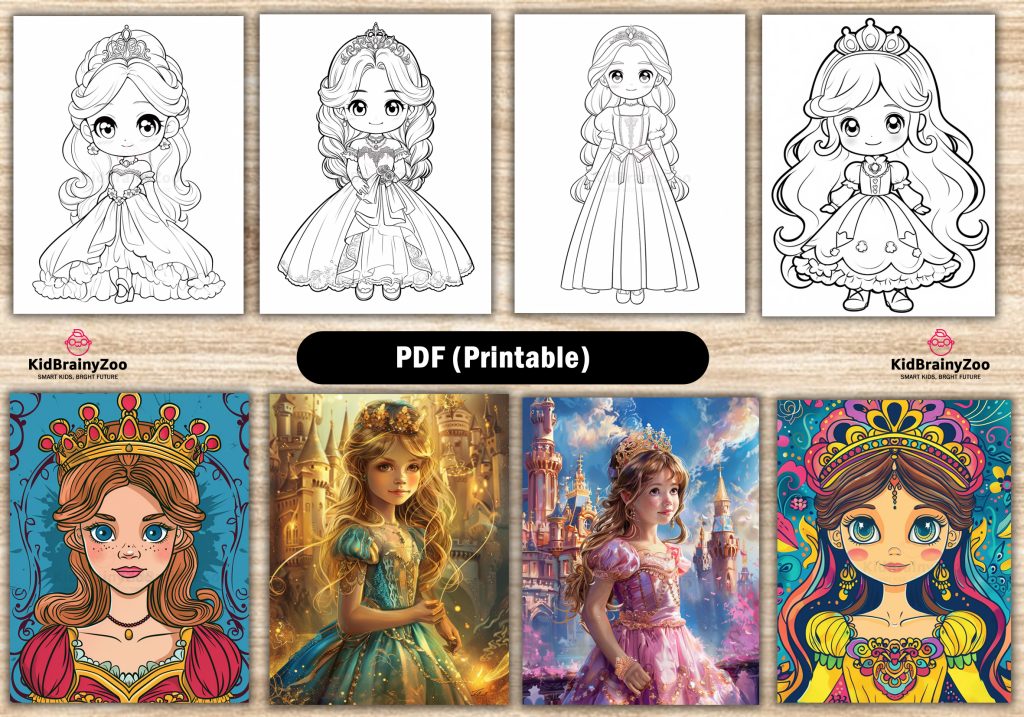 100 Cute Princess Coloring Pages for Kids PDF - Printable